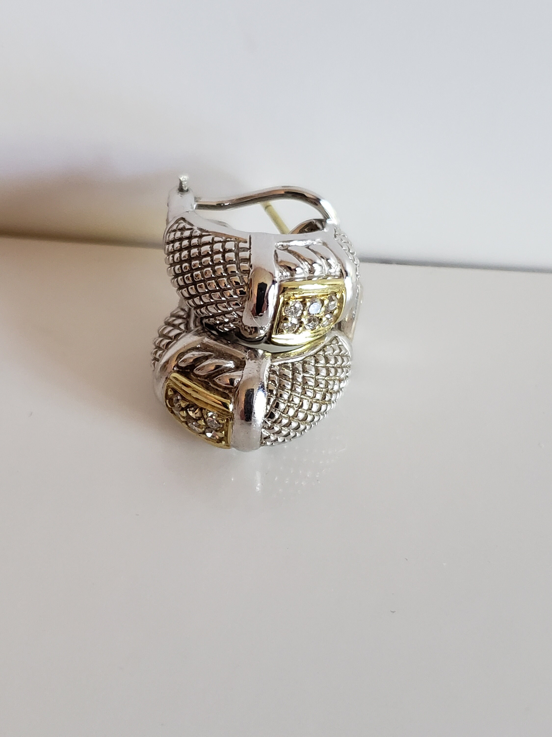 Judith Ripka Two Diamond 18K Yellow Gold 925 Sterling Silver Huggie ...