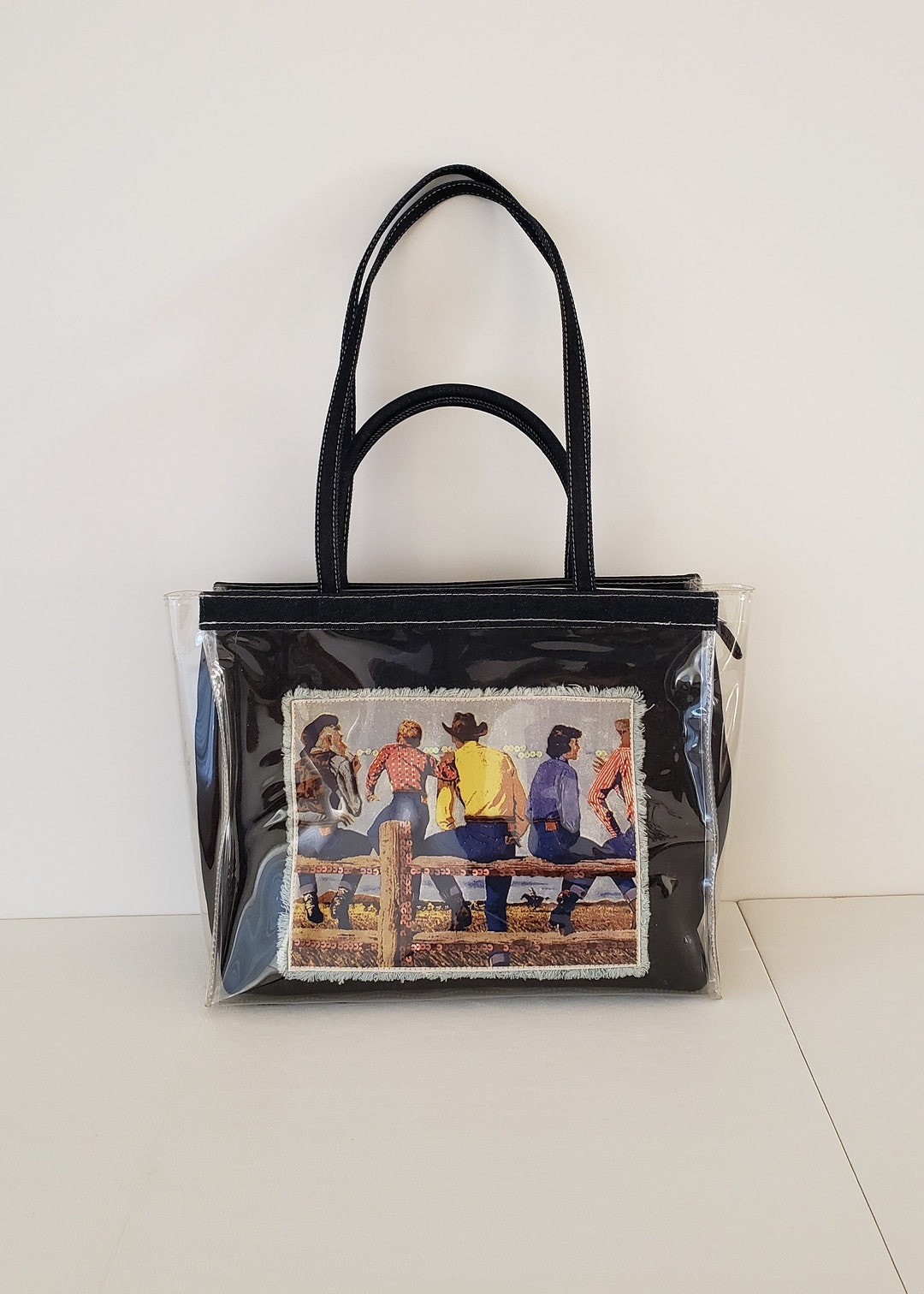 Western Cowboy Cowgirl Handbag Set: Denim Shoulder Satchel & Clear Tote ...