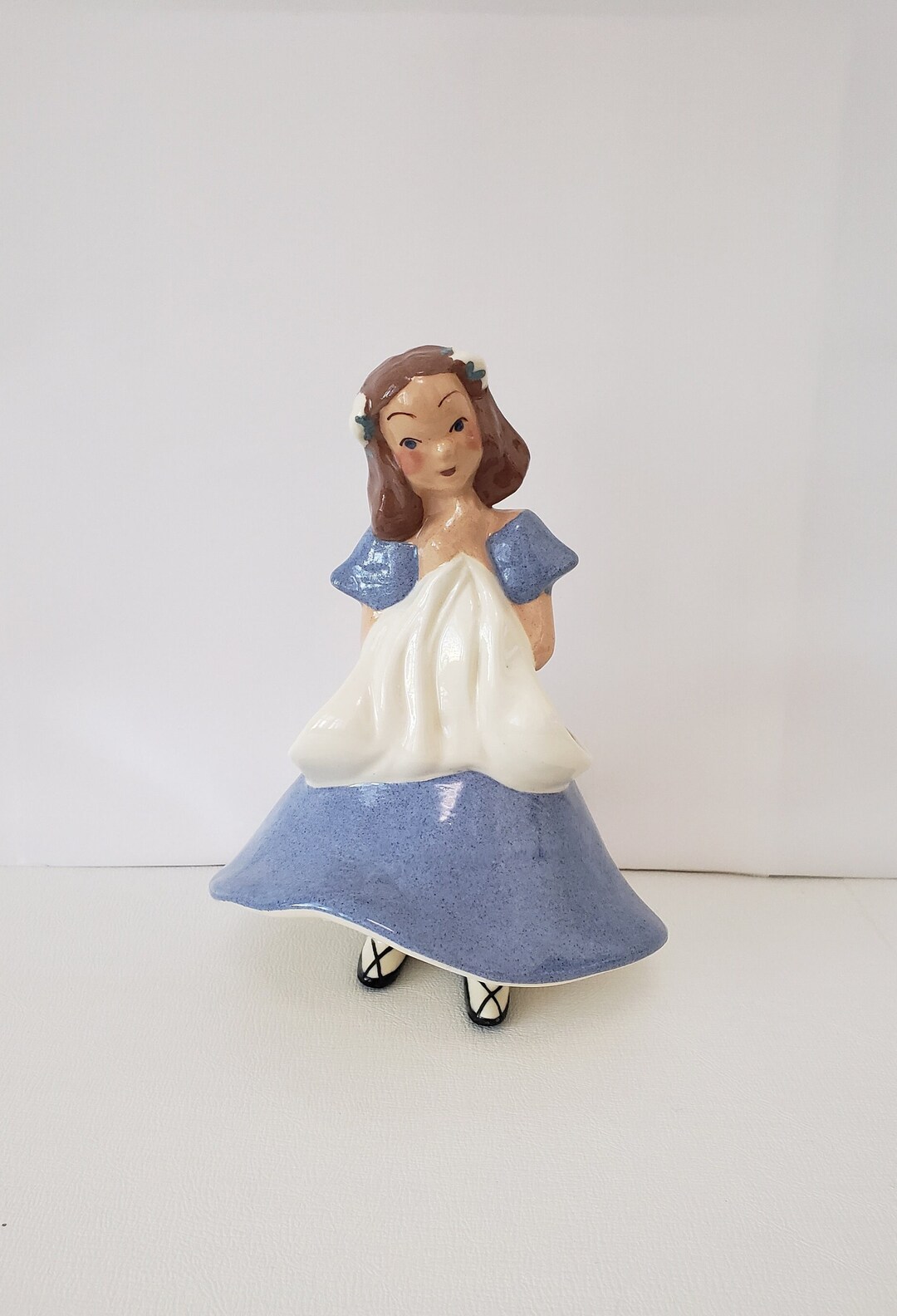 Jessie Grimes Hand Painted Figurine Flower Holder Girl in Blue Dress ...