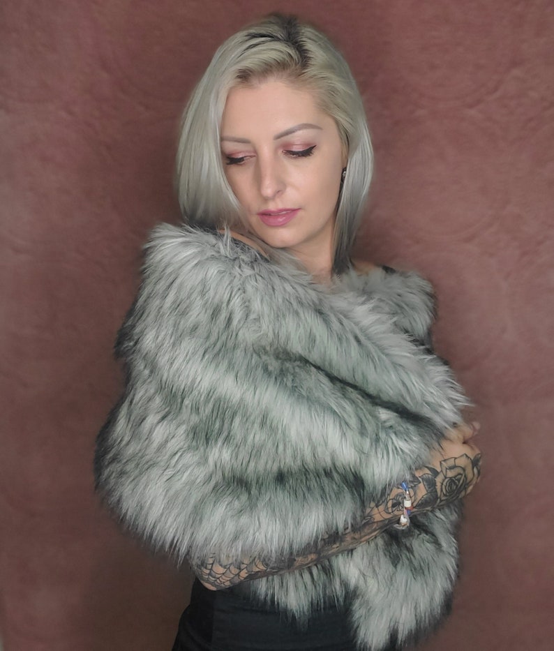 Gray Faux Fur Shawl FLEECE LINING Grey Wolf Faux Fur - Etsy