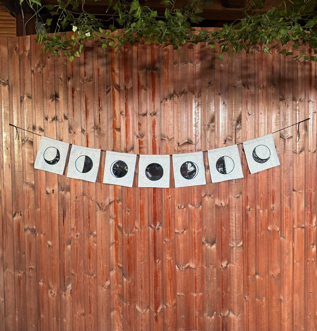 Moon Phases Wall Hanging - Hanging Moon Banner - Hand Embroidered Moon ...