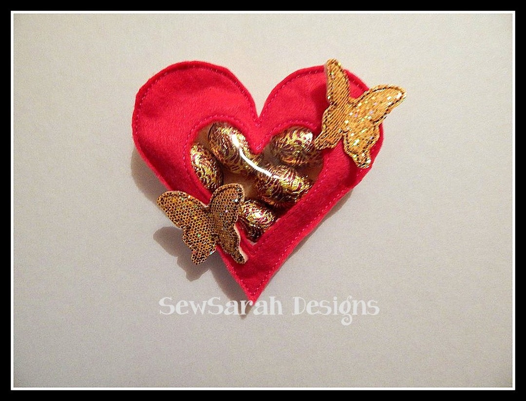 Machine Embroidery Design -ITH Heart Shape Treat Holder Instant Digital ...