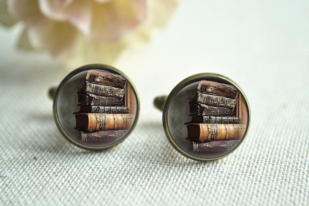 Old Book Cufflinks Tie Clip Set,bookshelf Men Cuff Links, Librarian Tie ...