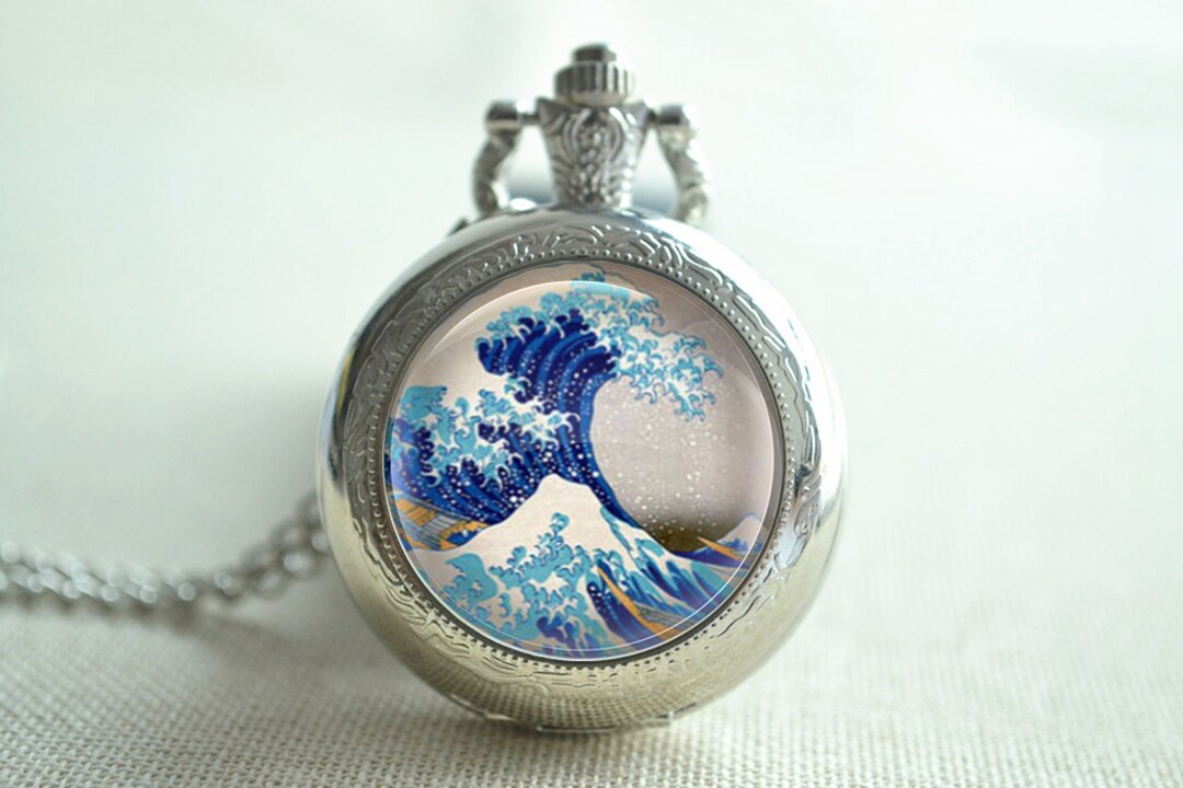 Blue Sea Wave Pocket Watch,ocean Watch, Beach Necklace,ocean Keychain ...