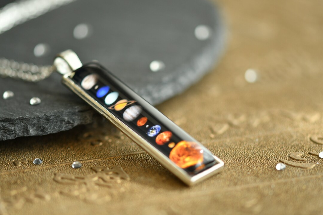 Solar System Necklace,9 Planets Rectangle Glass Image Pendant Necklace ...