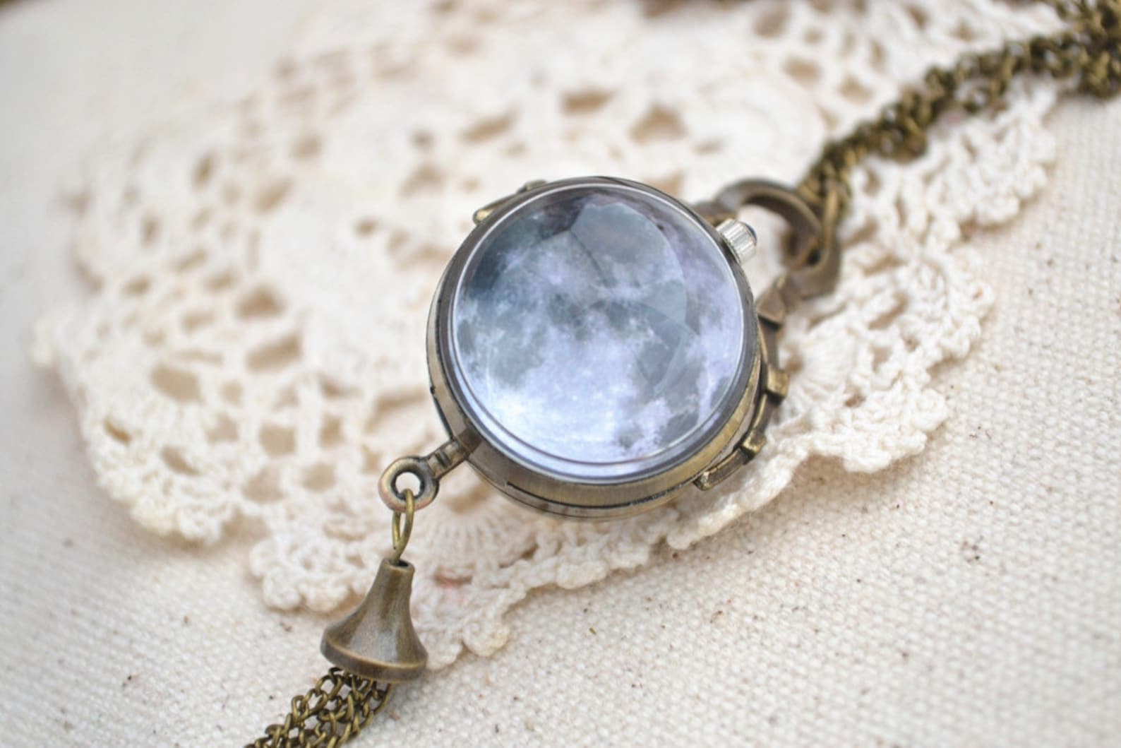 Full Moon Pocket Watchspace Moon Pendent Necklacedouble - Etsy