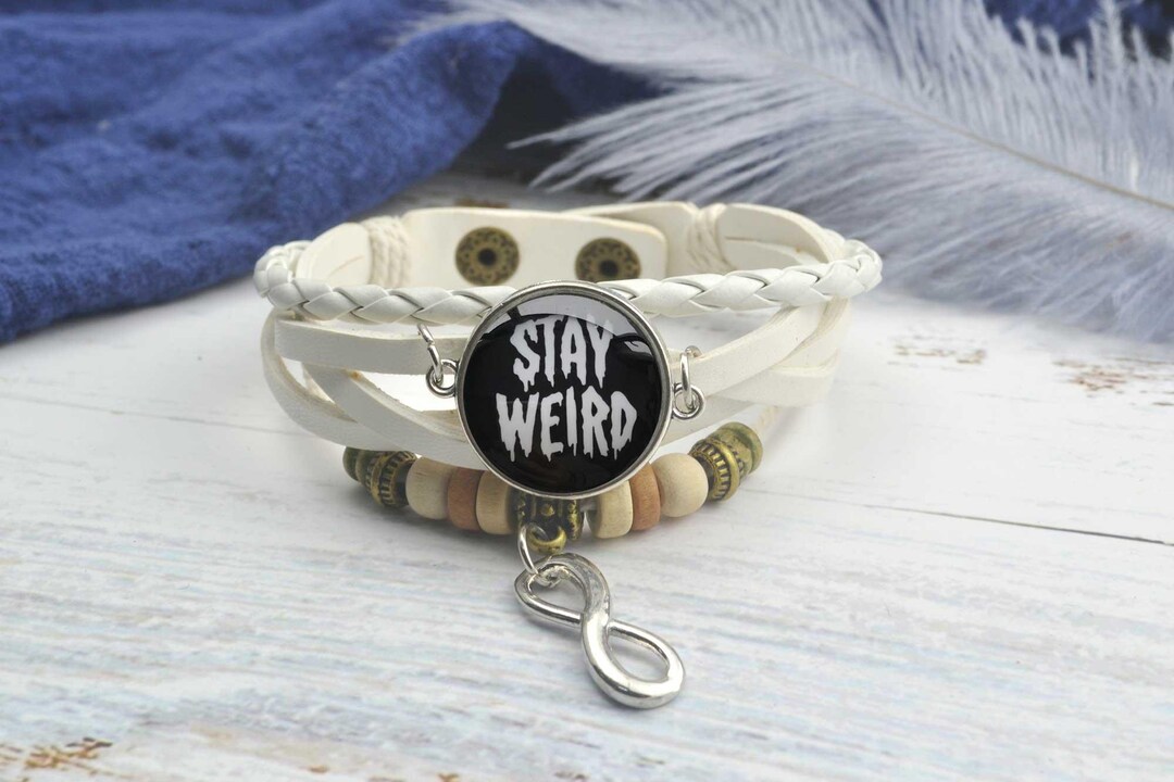 Stay Weird Bracelet, Statement Photo Glass Bracelet, Infinity Charm ...