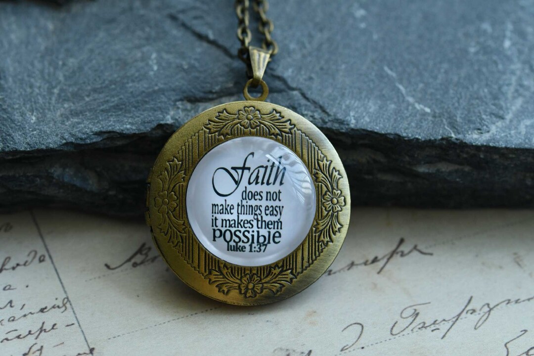 Custom Bible Verse Locket Necklace, Personal Luke 1:37 Faith Picture ...