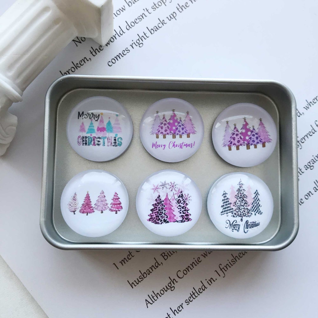 Glass Magnets,set of 6 Christmas Tree Image Glass Dome Fridge Magnets ...