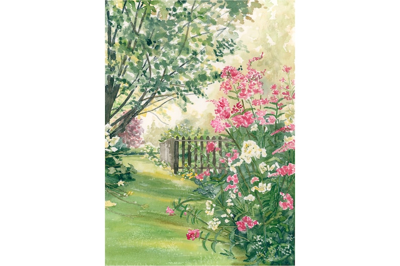 Misty Morning Garden Painting Watercolor Art Print Gift - Etsy