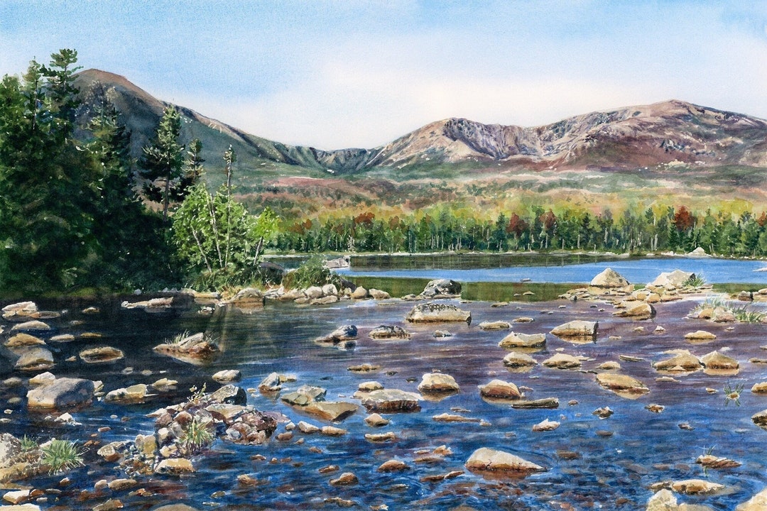 Mt Katahdin Painting, Baxter State Park Maine Landscape Art, Sandy ...