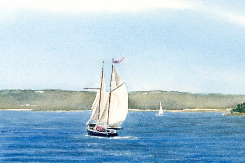 Somes Sound Acadia Seascape Art Maine Watercolor Print Sailboat Ocean ...