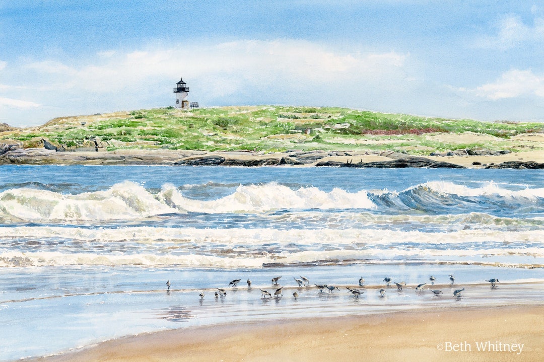 Popham Beach, Maine Art Print, Shore Birds Crashing Waves, Pond Island ...