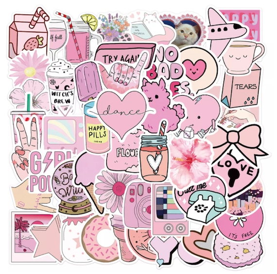 Pink Cute Stickers Pack Heart Drinks Graffiti Vinyl Laptop - Etsy