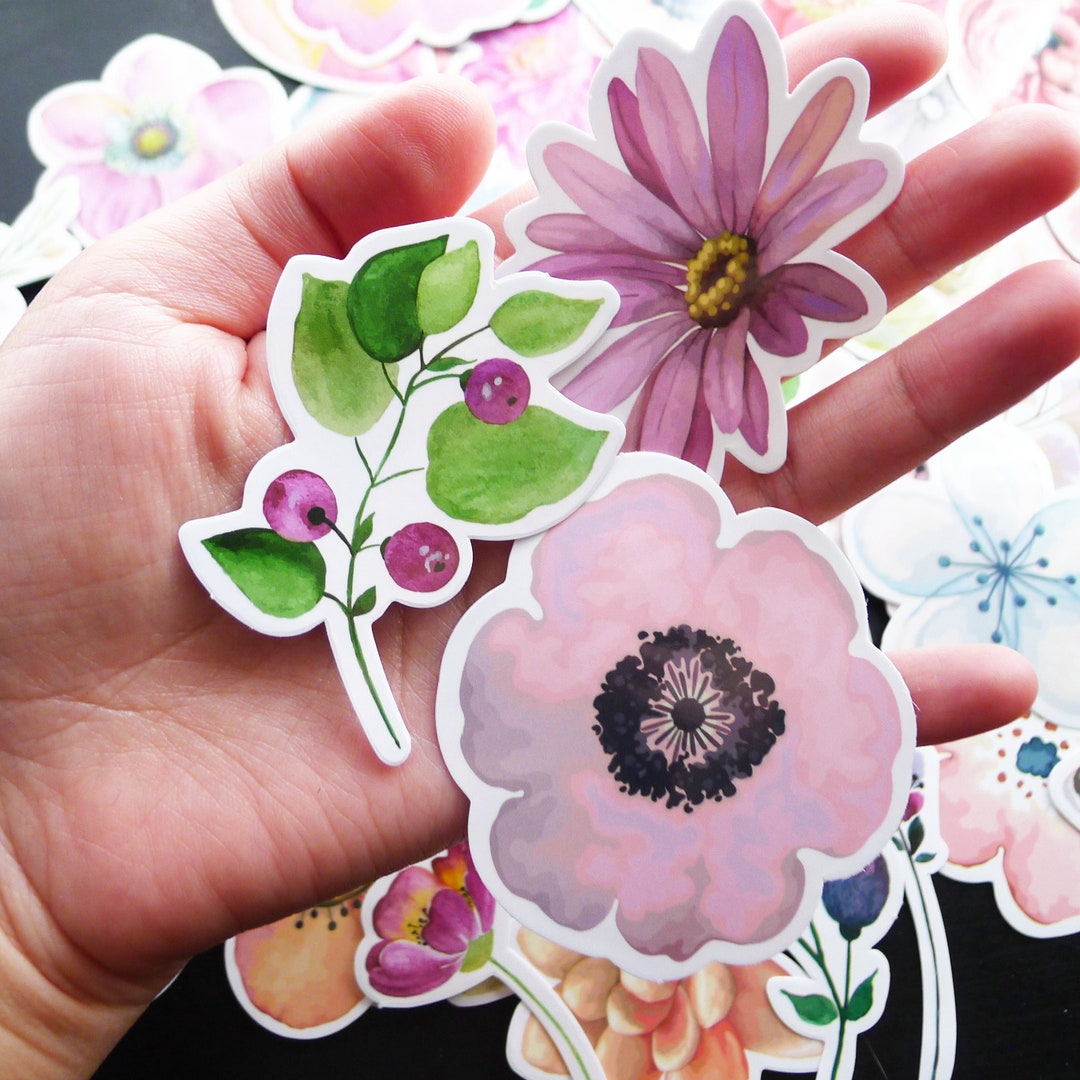 Glossy Floral Stickers: Botanic Garden Plants, Laptop Decals (10/30 ...