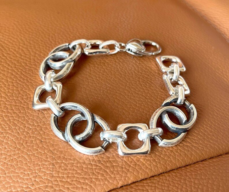 Thick Silver Plated Chain Bracelet-square Circle Connector Bracelet ...
