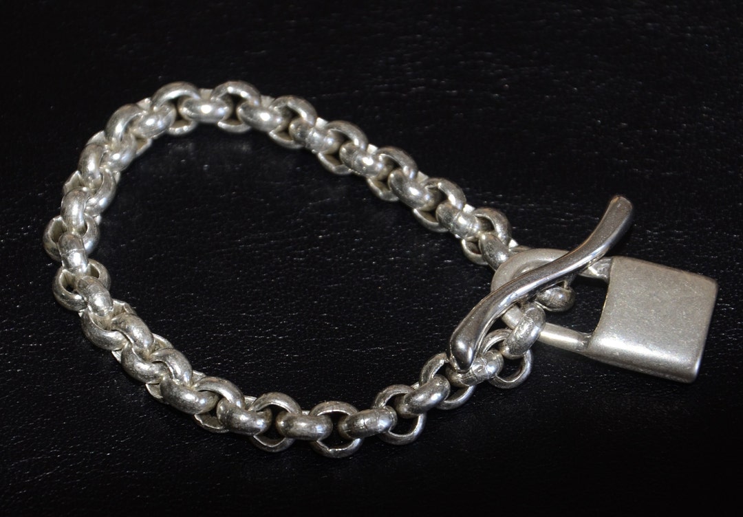 Thick Silver Filled Chain Bracelet,ancient Silver Color Bracelet-lock ...