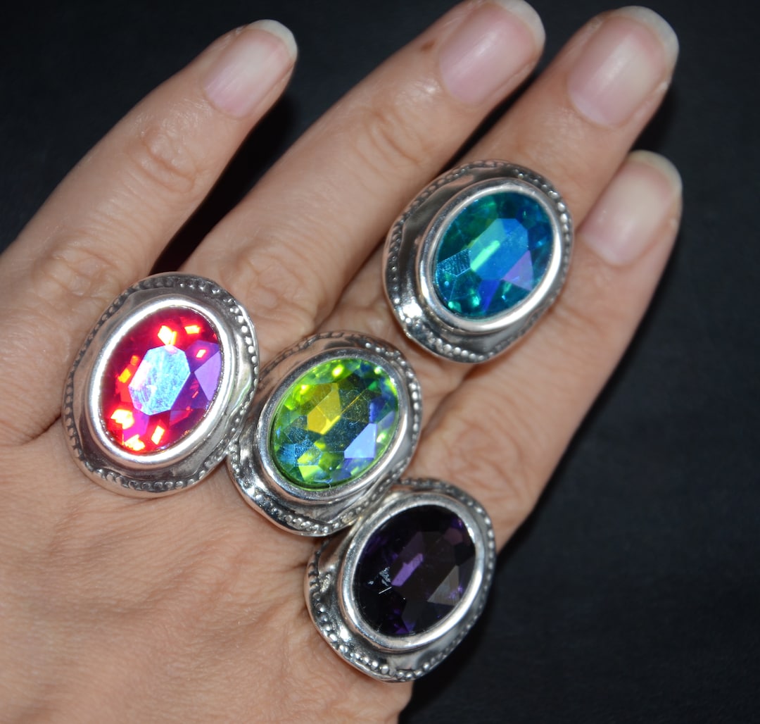 Oval Shape Adjustable Ring, Bright Shinning Crystal Vintage Ring, Otro ...