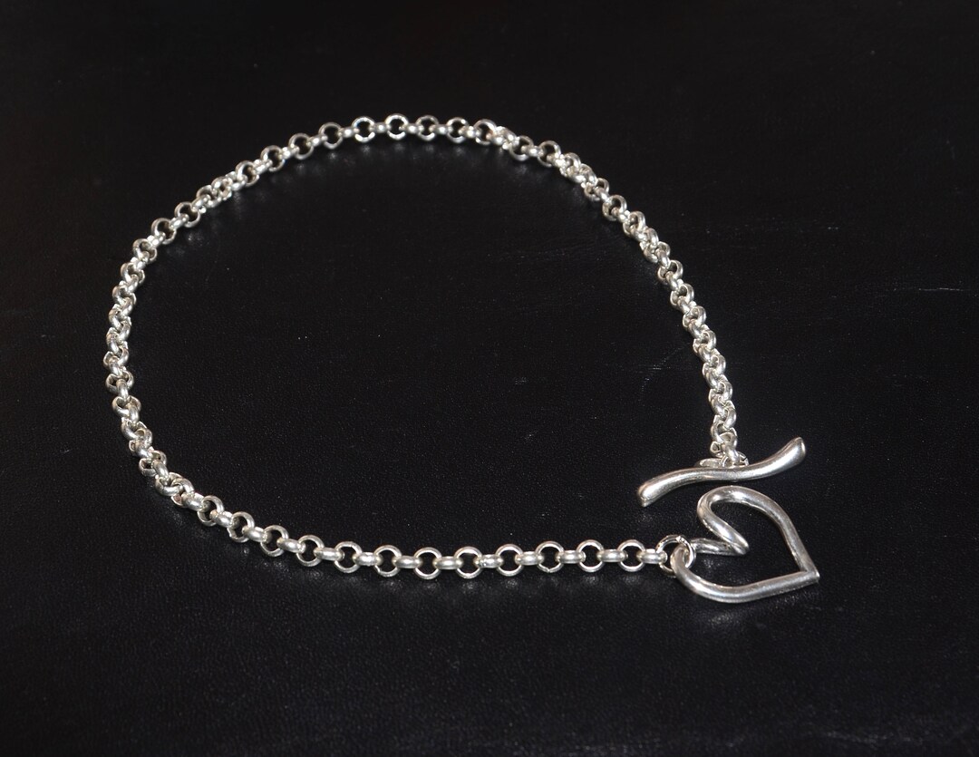 Thick Silver Plated Chain Necklace-heart Closure Necklace-heart Pendant ...