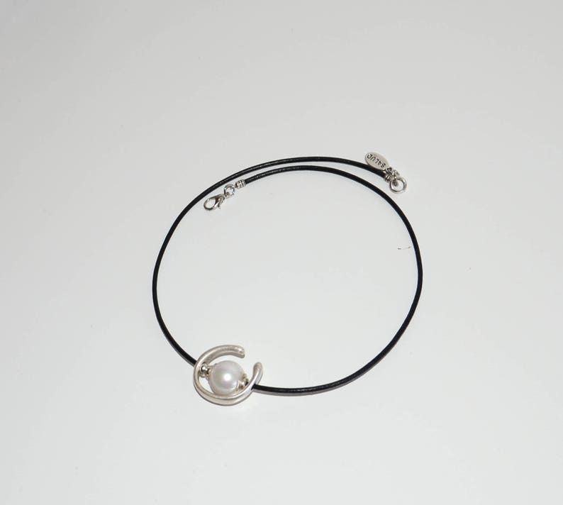 Women leather necklace with big shell pearl beads and | Etsy