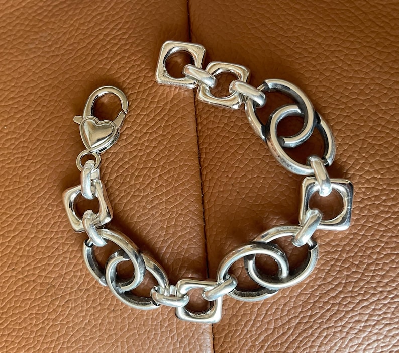 Thick Silver Plated Chain Bracelet-square Circle Connector Bracelet ...