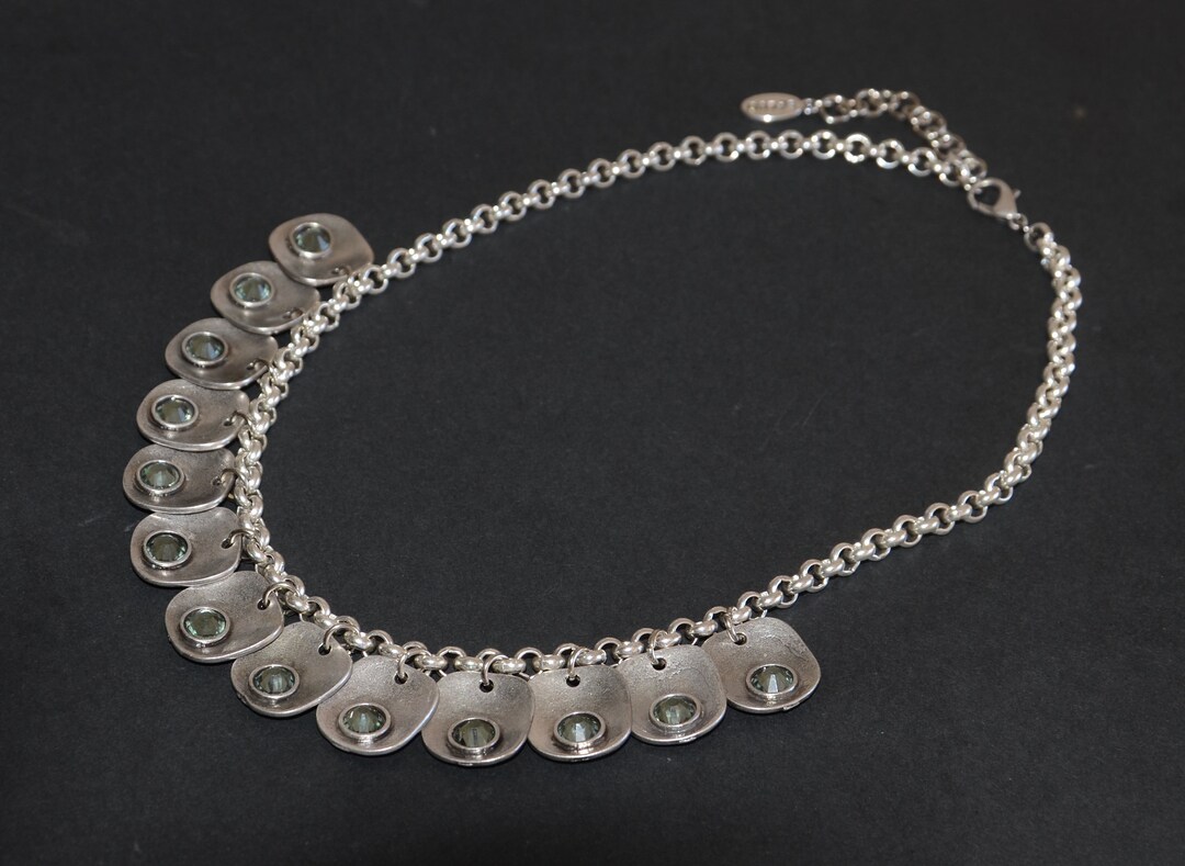 Last One Women Short Silver Chain Necklace-green Crystal - Etsy