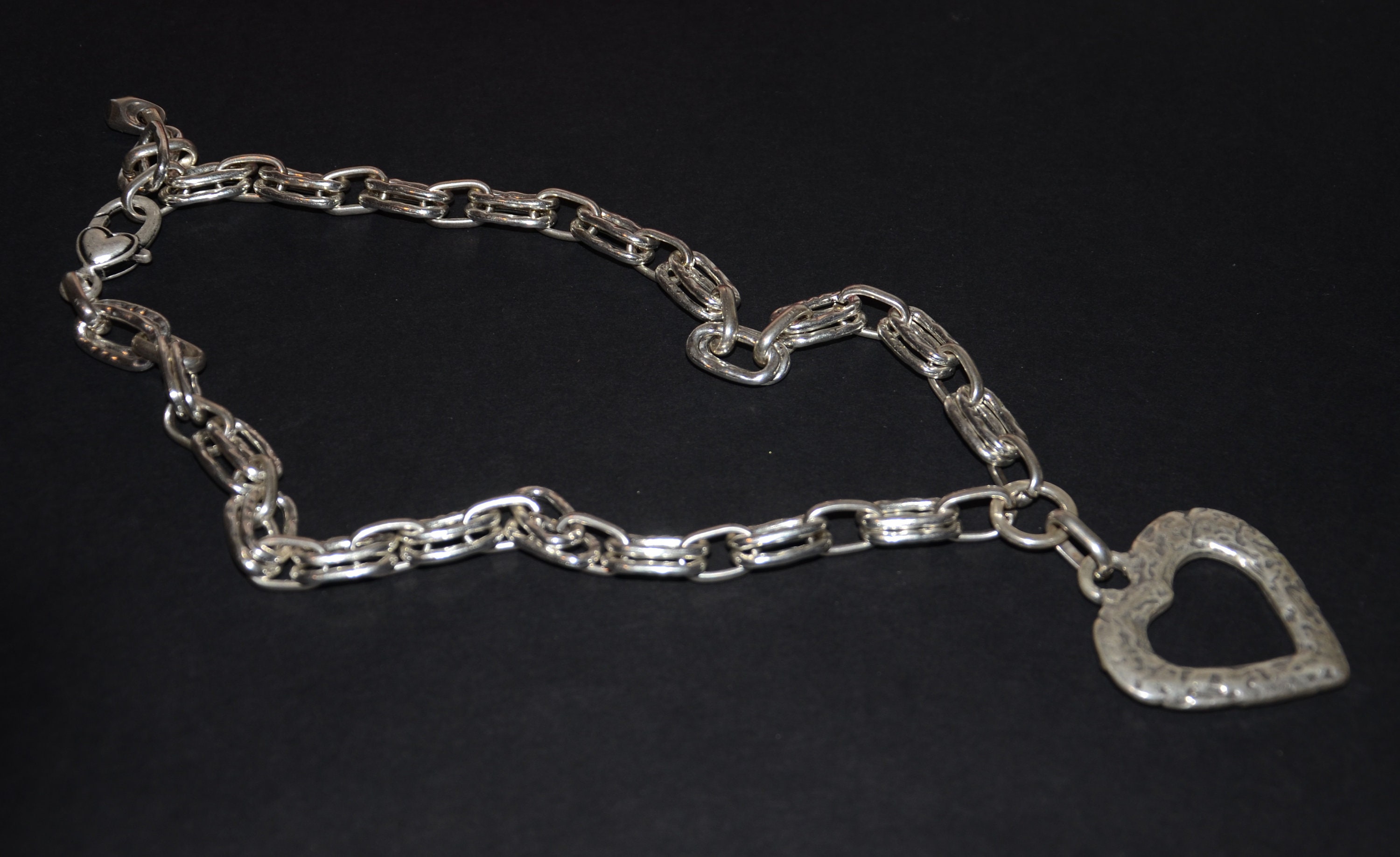 A Silver Filled Chain Necklace-heart Pendant Necklace-stylish Big Chain ...