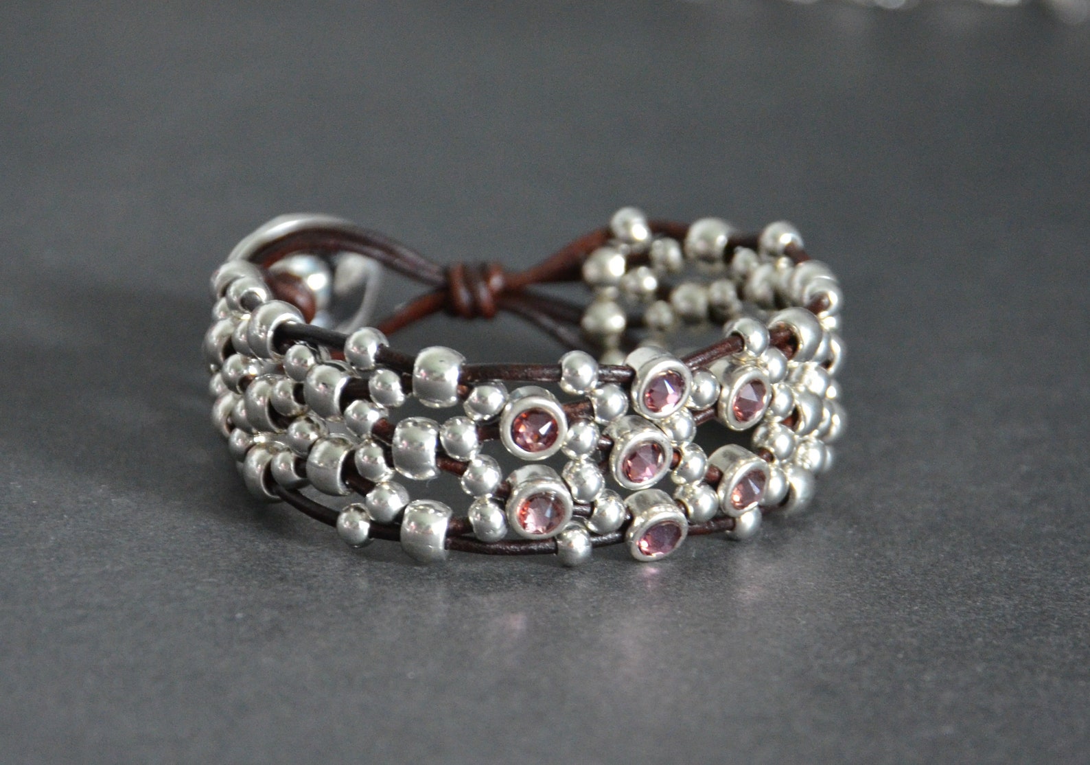 Women Leather Bracelet Swarovski Bracelet Silver Bracelet - Etsy