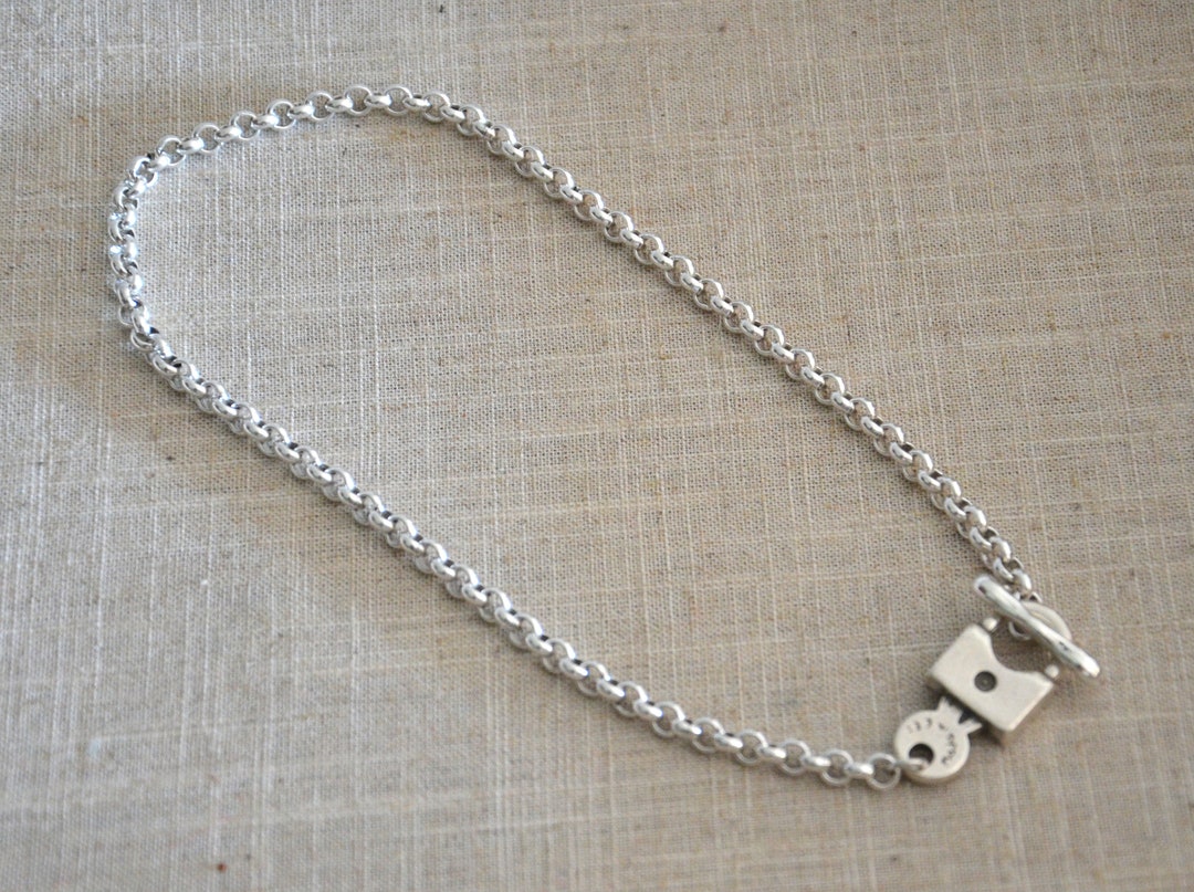 Thick Silver Filled Chain Necklace-lock Closure Choker-lock Necklace ...