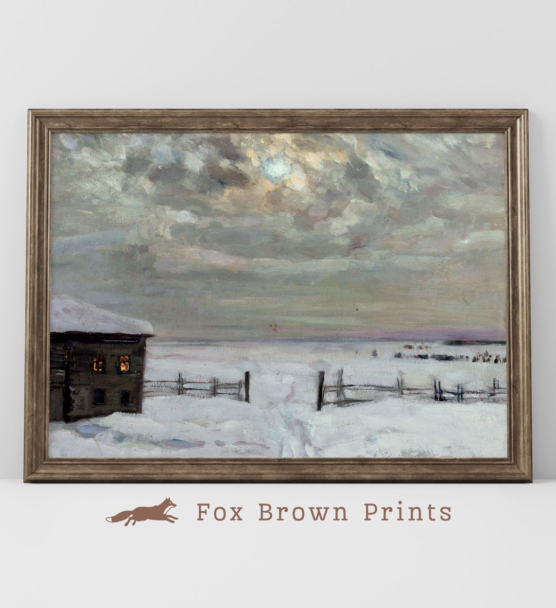 Winter Scene Print of Snowy Fields, Antique Oil Painting of Snow Over ...