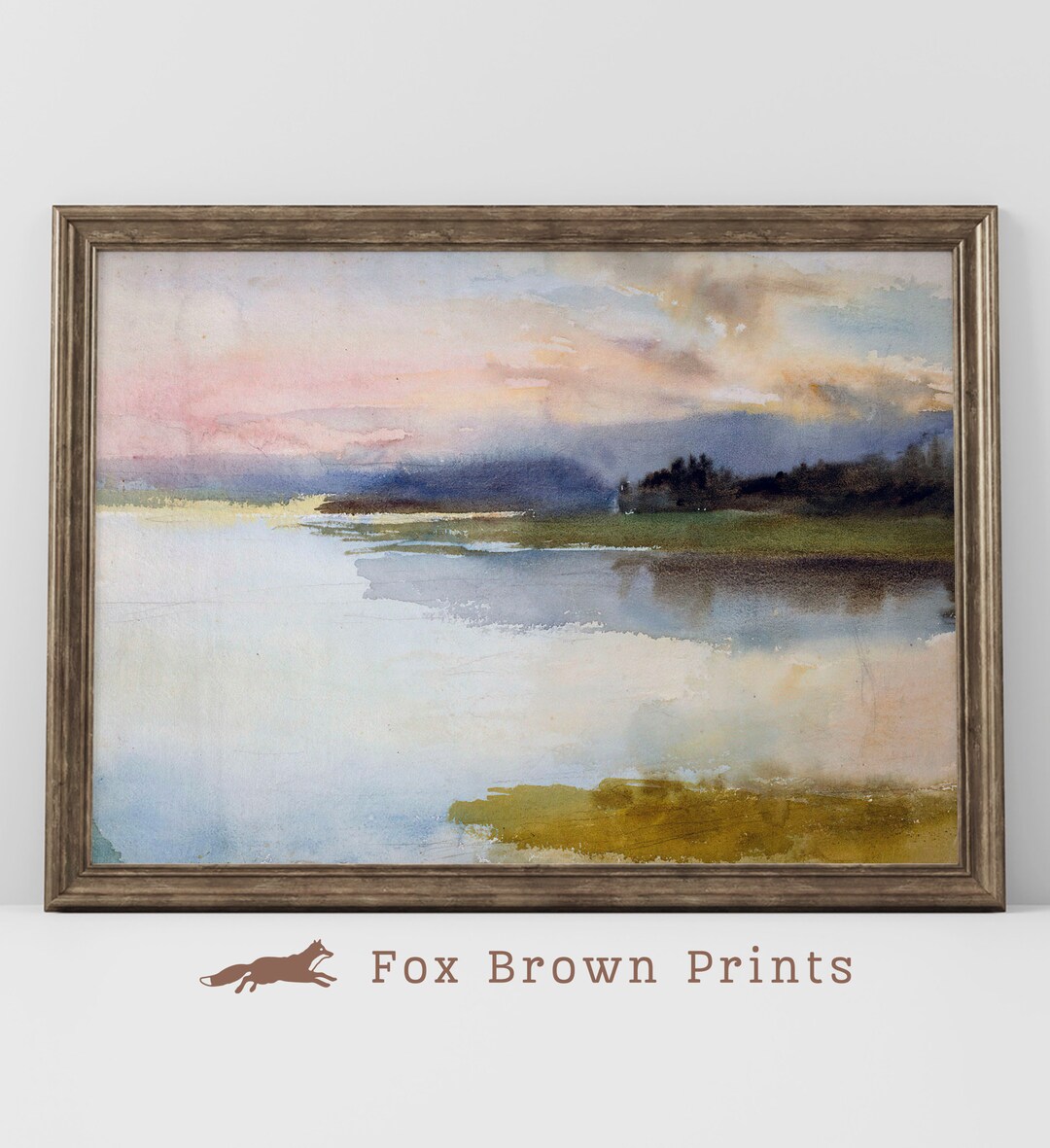 Watercolor Lake Sunset Print: Reflective Landscape Art (instant ...