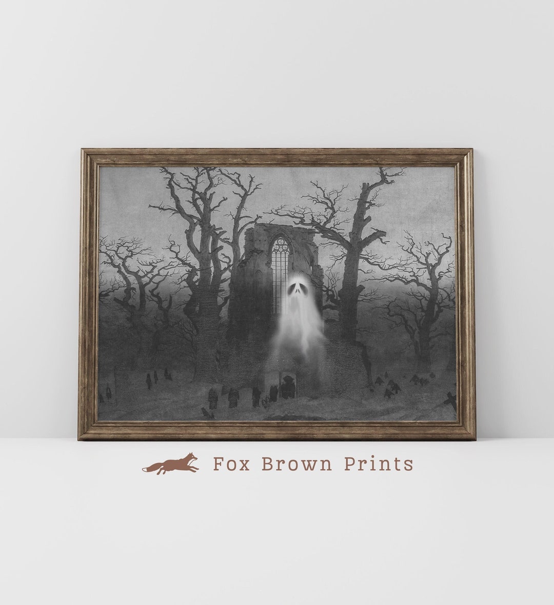 Spooky Ghost Graveyard Print: Vintage Phantom Landscape (digital ...