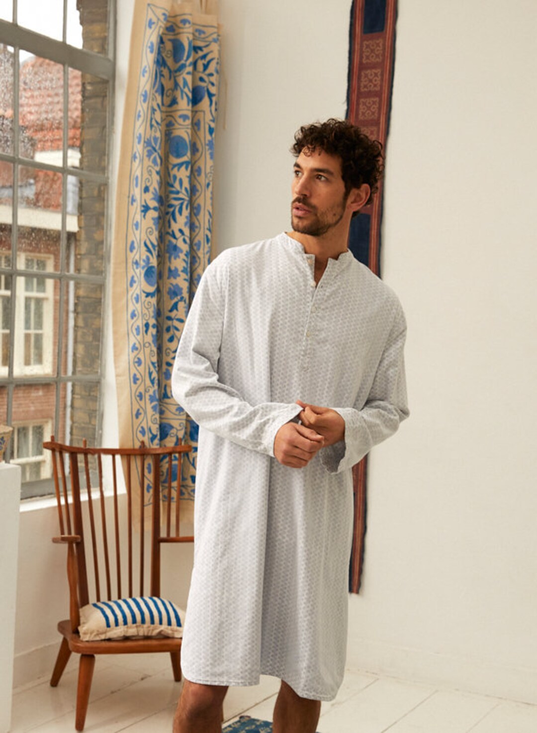 Nightshirt for Men - Blue Twig Print | Handmade, Skin Friendly & Soft ...