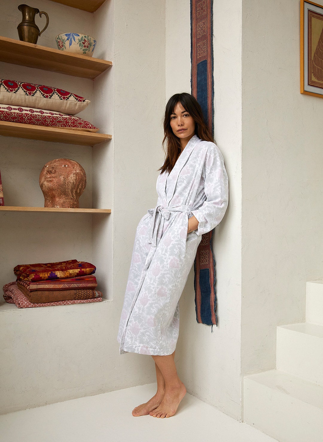 Dressing Gown for Women Red Morris Flower Oft & Skin-friendly 100% ...