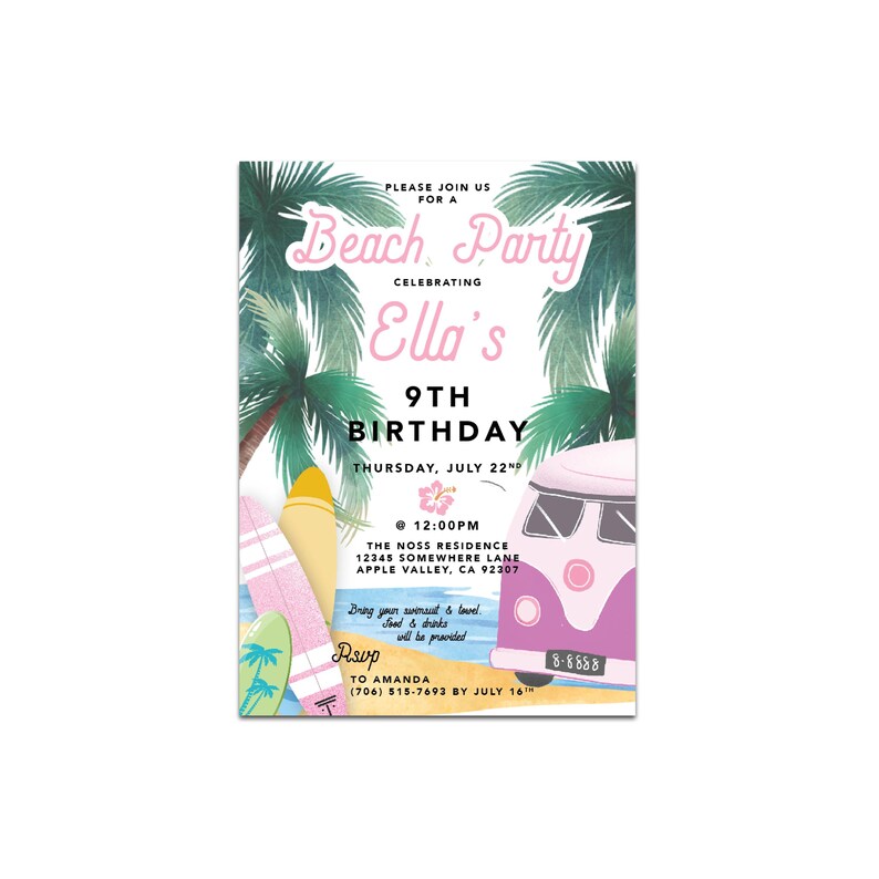Vintage Barbie Beach Party Themed Invite With Groovy VW Bus and ...