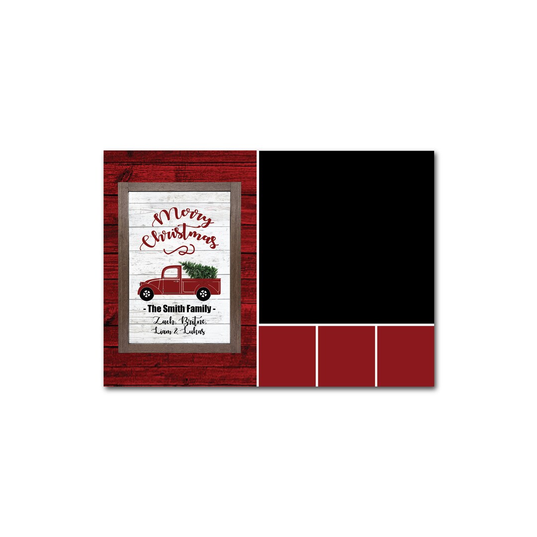 Vintage Truck Christmas Card Template With Red Wood Background - Etsy