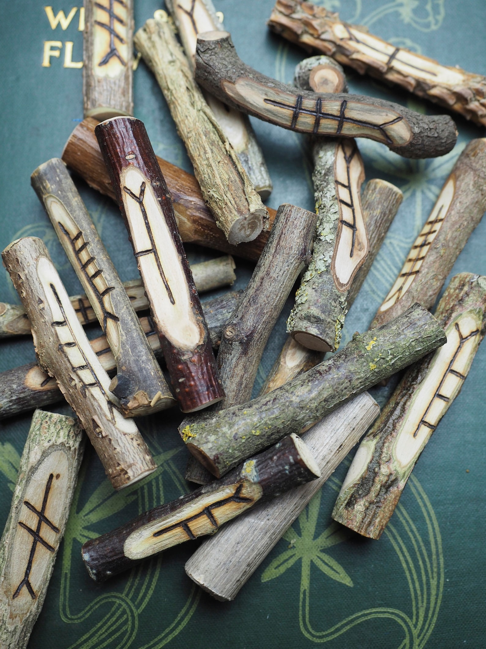 20 Celtic Tree Ogham Staves Made With Corresponding Woods With Bag and ...