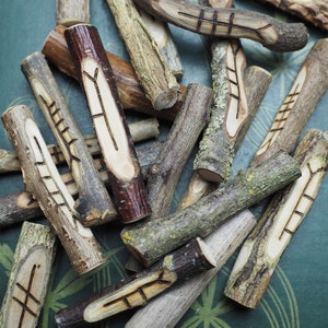 20 Celtic Tree Ogham Staves Made With Corresponding Woods With Bag and ...