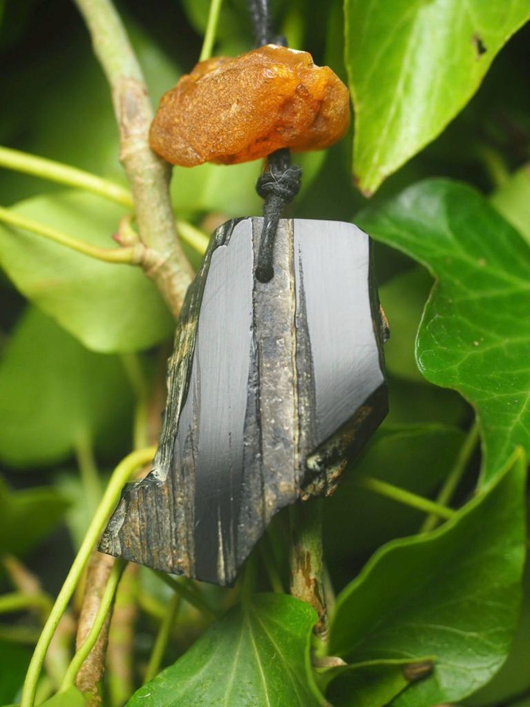Whitby Jet and Baltic Amber Witches Pendant - Pagan, Wicca, Ritual ...
