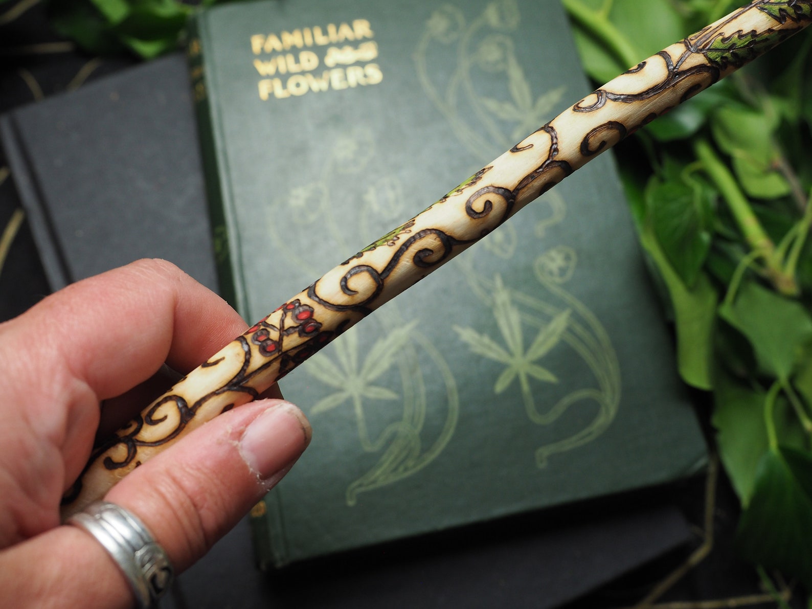 Rowan Wood Leaf & Spiral Wand for Protection and Fey | Etsy