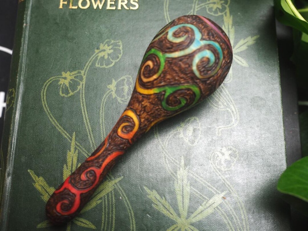 Mini Wooden Rainbow Spiral Rattle - Pagan, Wicca, Witchcraft ...