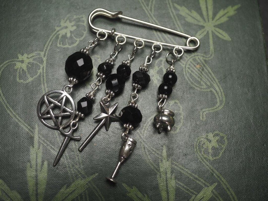 Tools of the Witch Pin Brooch With Antique French Jet - Pagan ...