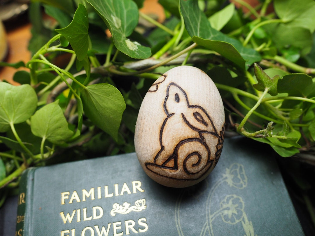 Hare, Bee & Flowers Wooden Egg - Transformation, Fertility, Magic ...
