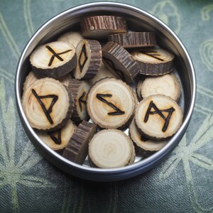 Elder Futhark Runes in a Tin - Mini Rowan Runes - Pagan, Divination ...