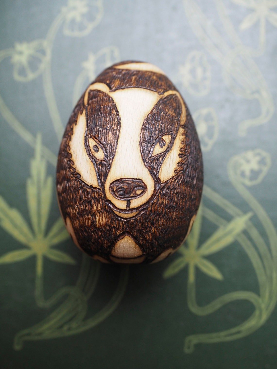 Wooden Badger & Oak Leaf Ostara or Easter Egg Strength and - Etsy