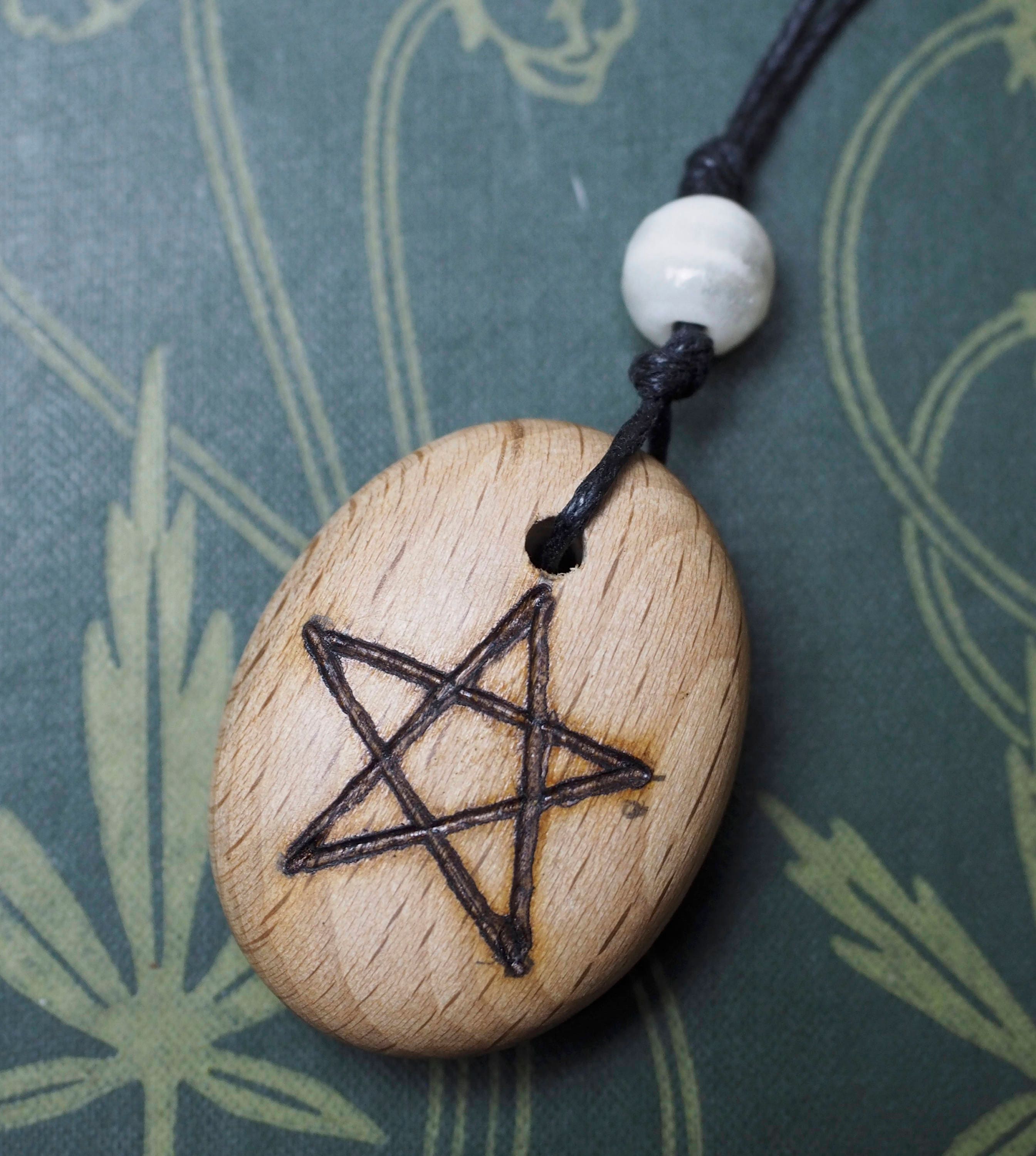 Beech Wood Pentagram Pendant on Cord for Knowledge Pagan - Etsy