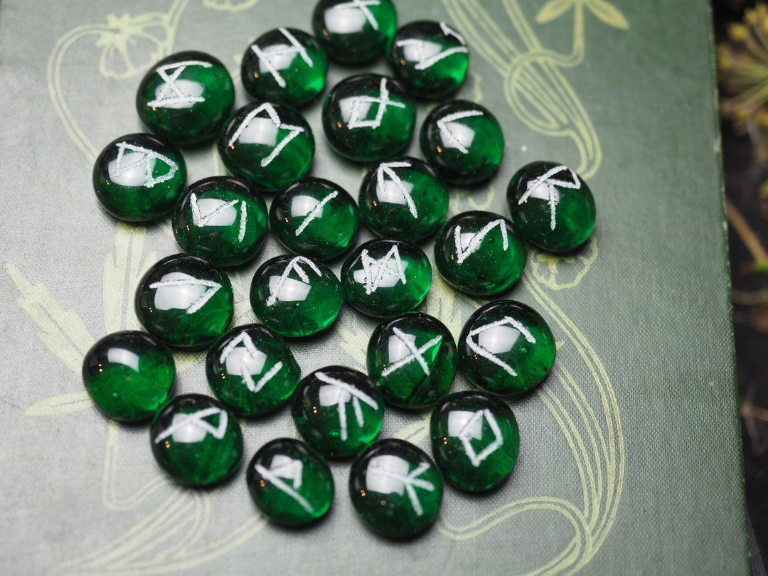 25 Green Glass Elder Futhark Runes With Bag & Information - Etsy