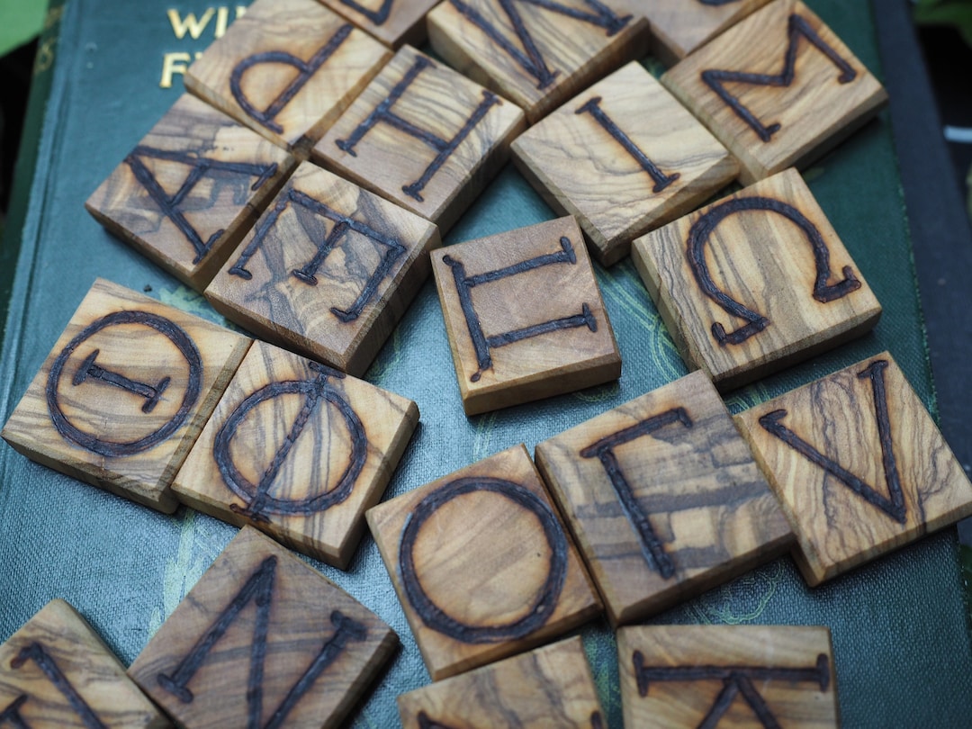 24 Stunning Greek Olive Wood Alphabet Tablets Pagan - Etsy