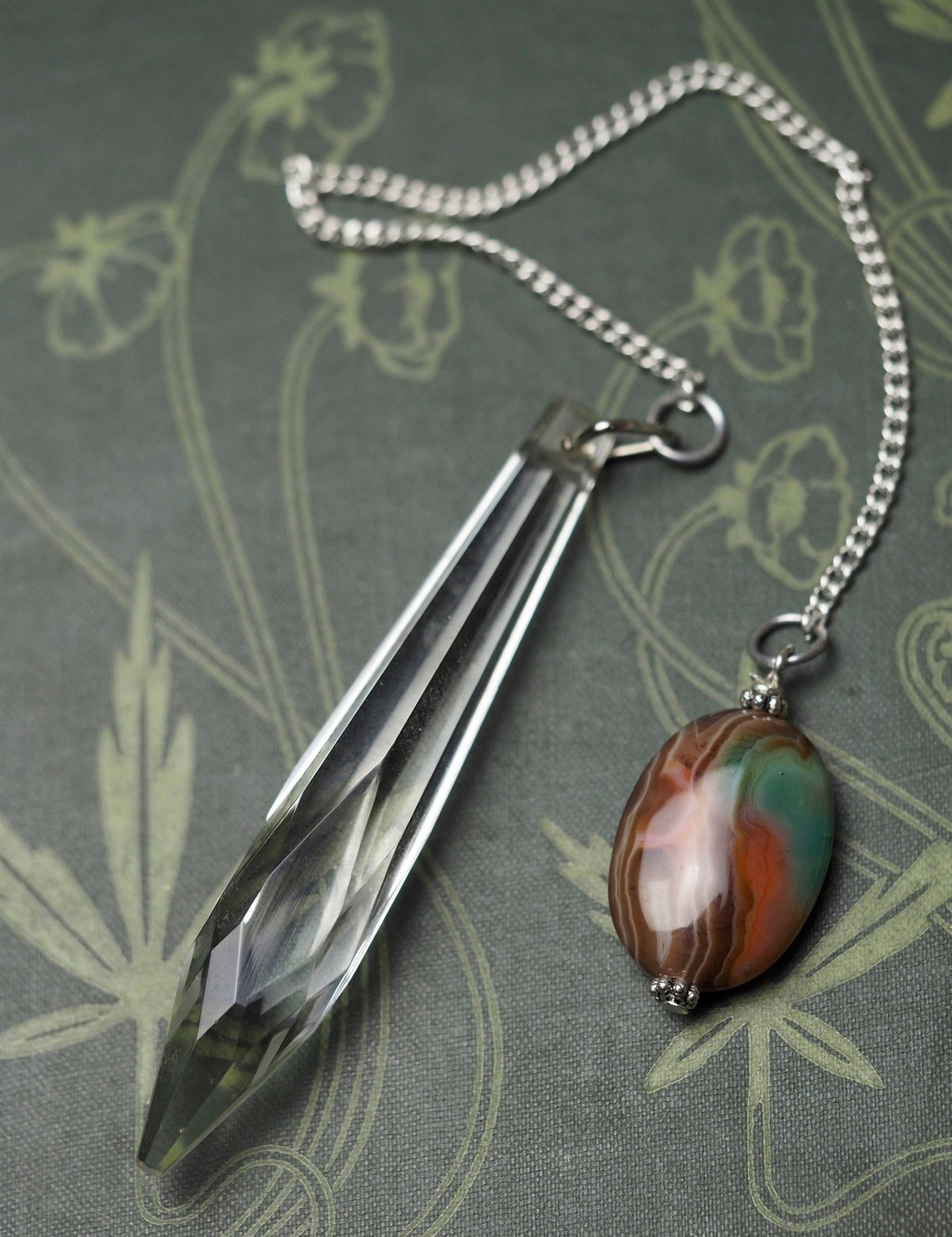Antique Glass Crystal Pendulum With Gemstone for Dowsing and Divination ...