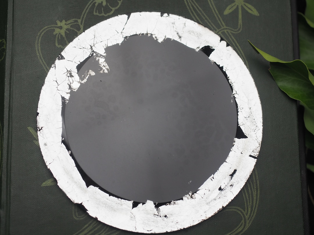 Black Glass Scrying Mirror for Divination 4 Inches Silver Leaf Pagan ...